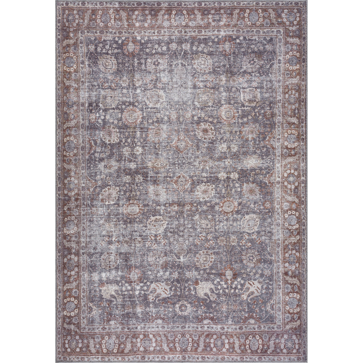 Washable Traditional Persian Brown and Dark Gray Area Rugs and Runners ...
