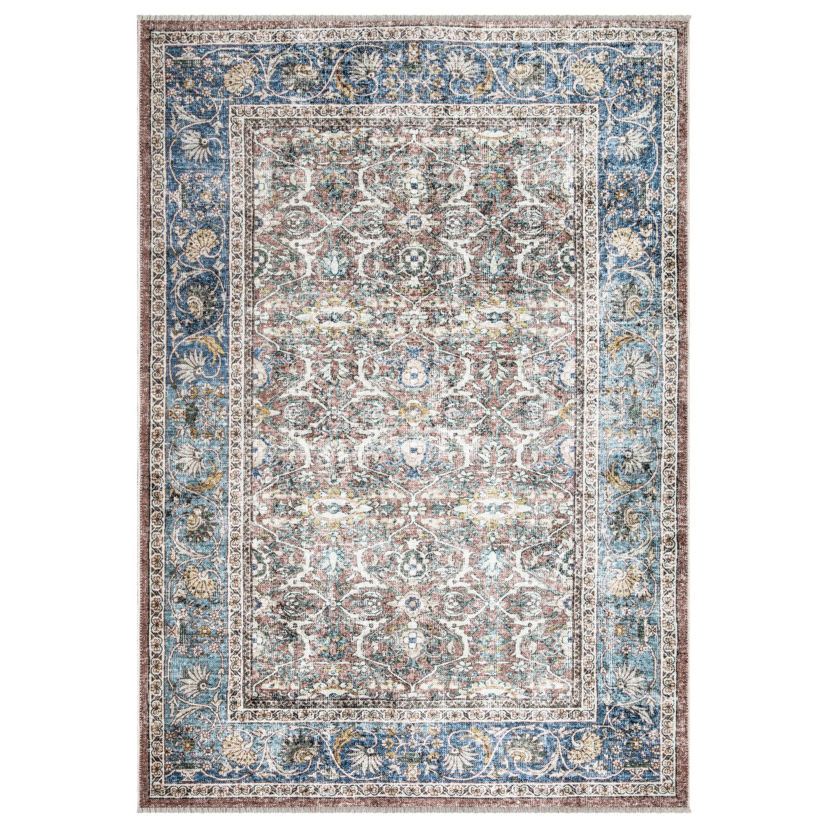 Washable Non-Slip Traditional Persian Blue and Red Brown Area Rugs and ...