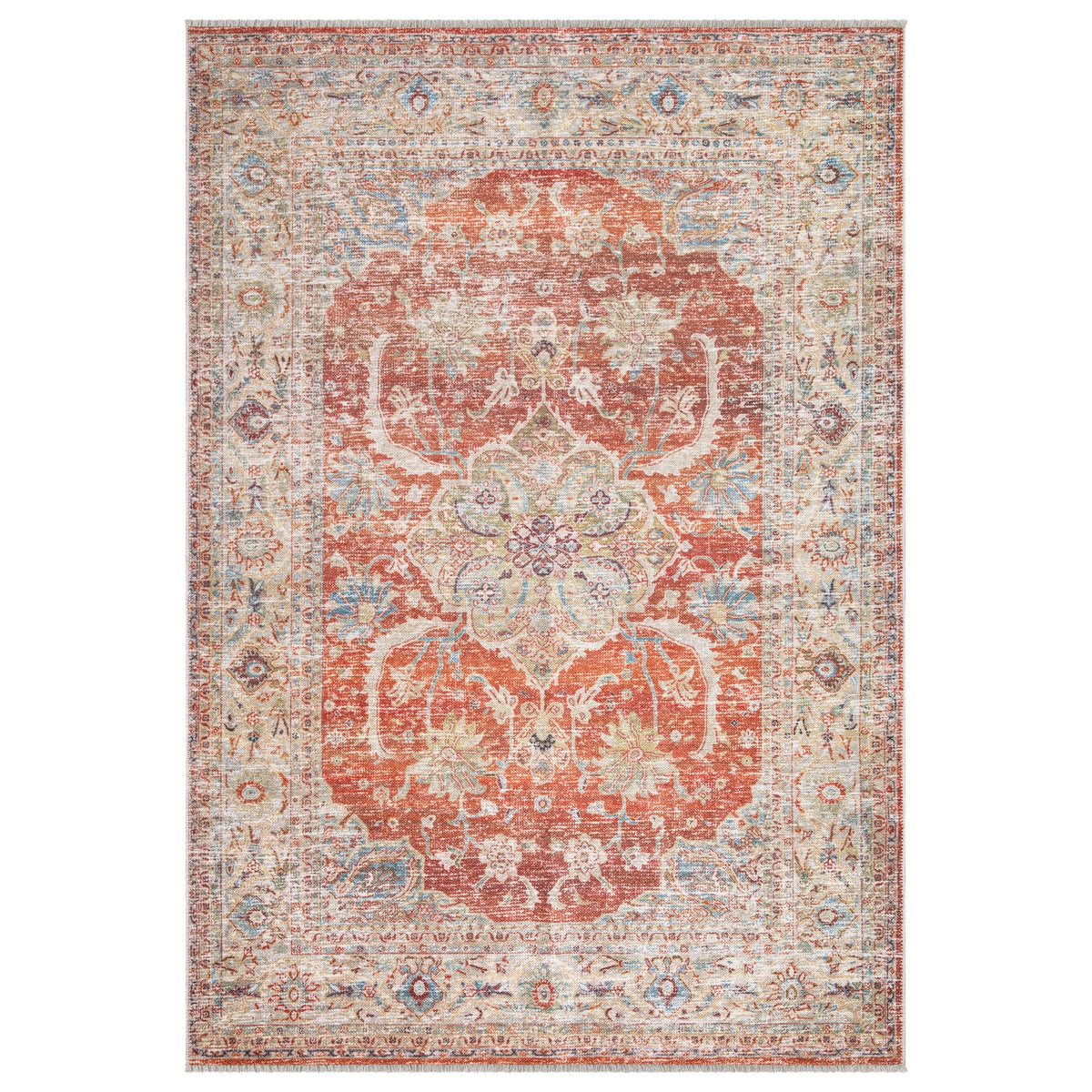 Washable Non-Slip Traditional Persian Orange and Olive Beige Area Rugs ...